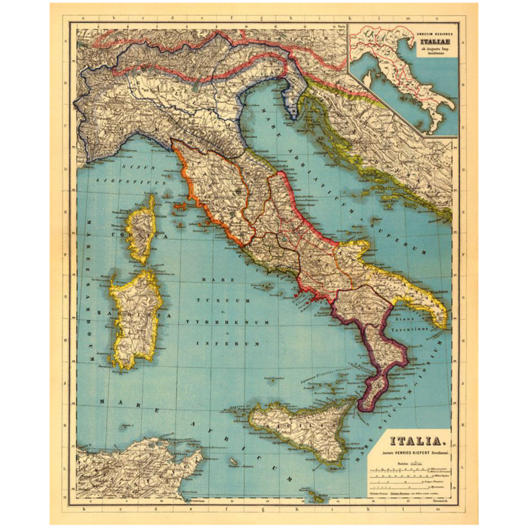 Vintage kort over Italien (70x85cm) - Art & Frame